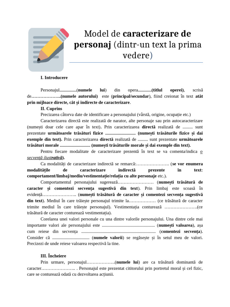 Caracterizare Personaj - Model de Argumentare | PDF