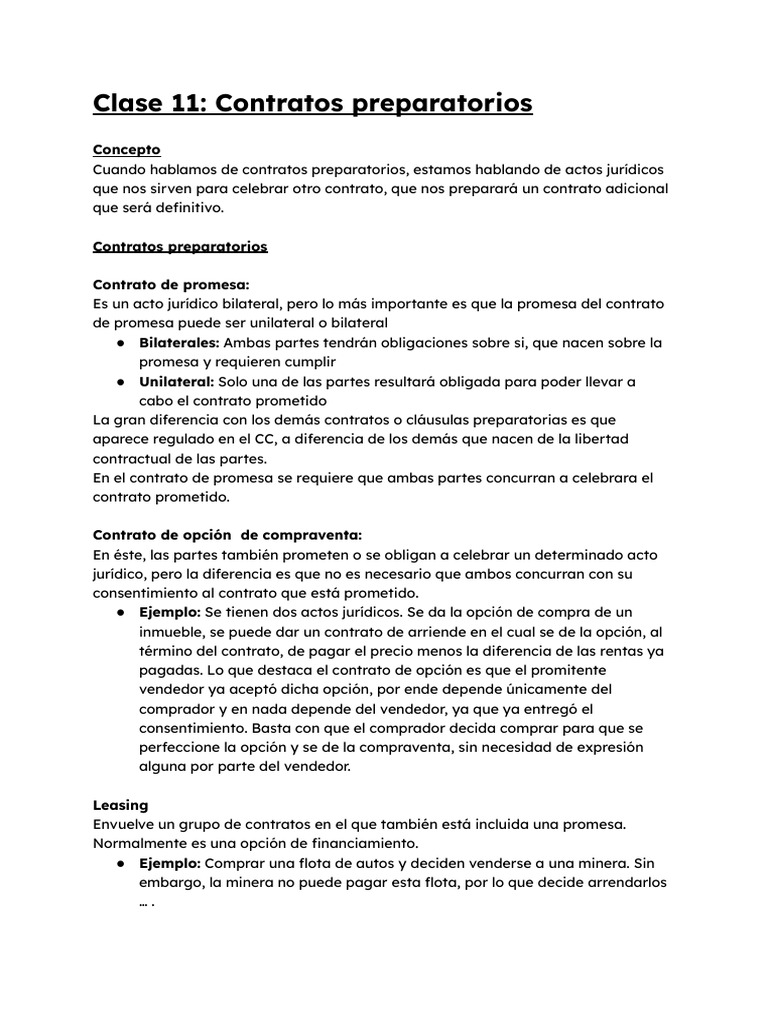 Clase 11 - Contratos Preparatorios | PDF | Derecho civil (sistema legal) | Finanzas y dinero