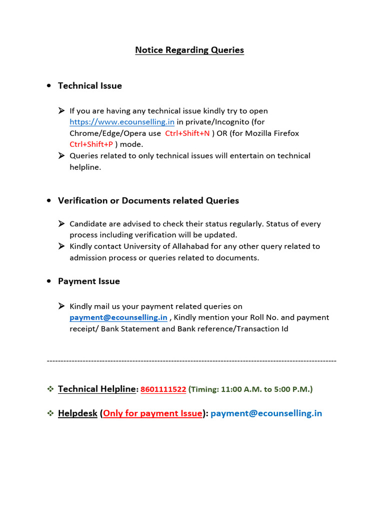 Notice Regarding Queries | PDF