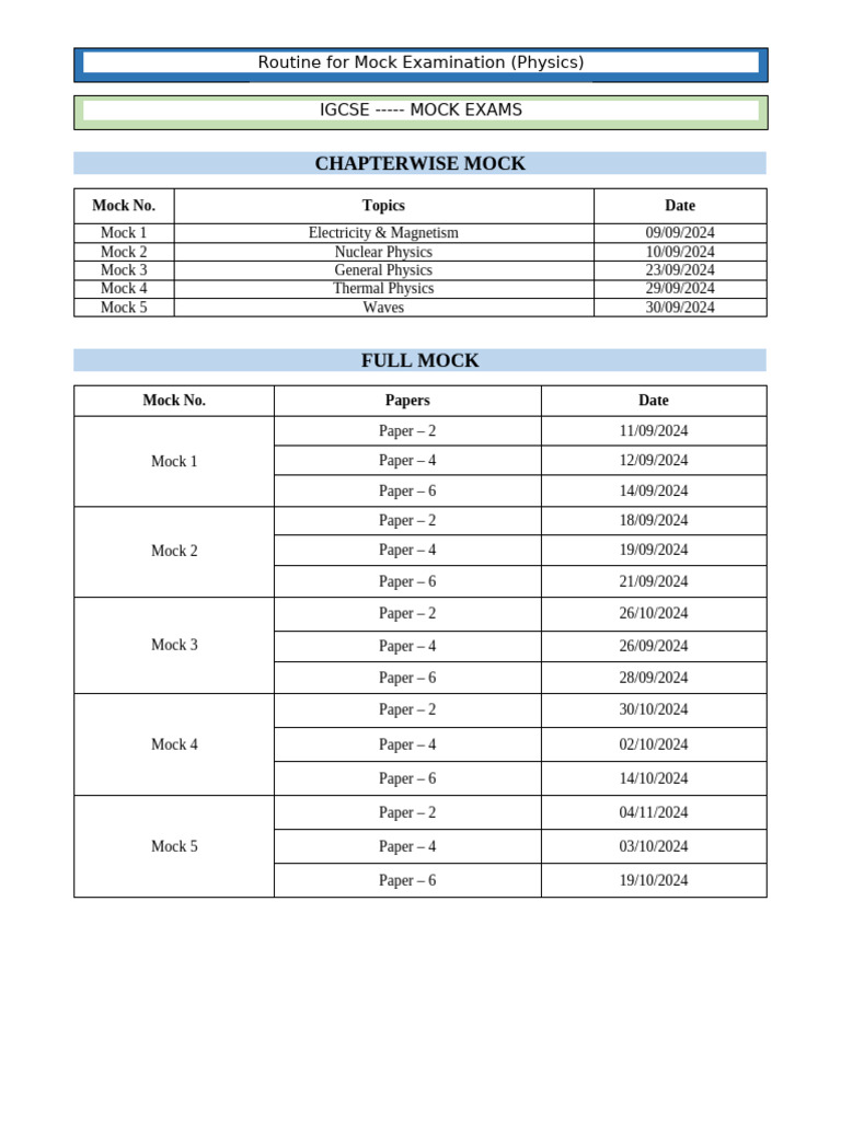 Cie Igcse Mock Routine (BSS) (Coaching (On - 24) ) | PDF
