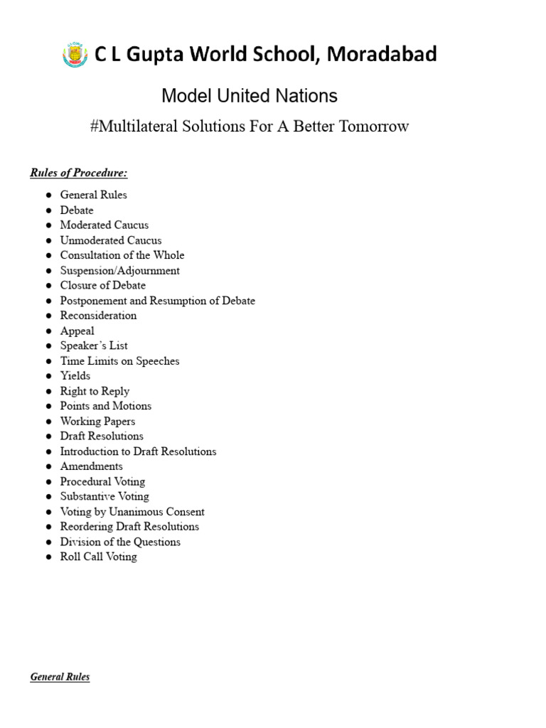 CLGWS MUN Rules of Procedure | PDF