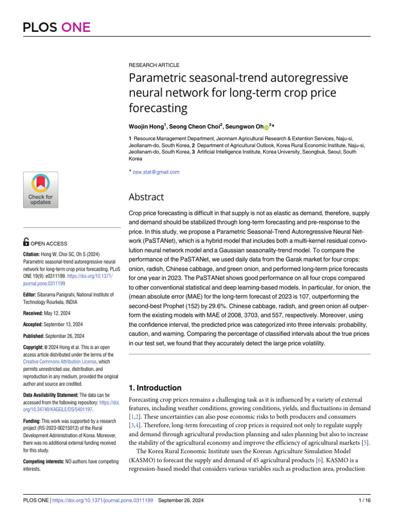 Parametric Seasonal-Trend Autoregressive Neural Network For Long-Term Crop Price Forecasting | PDF