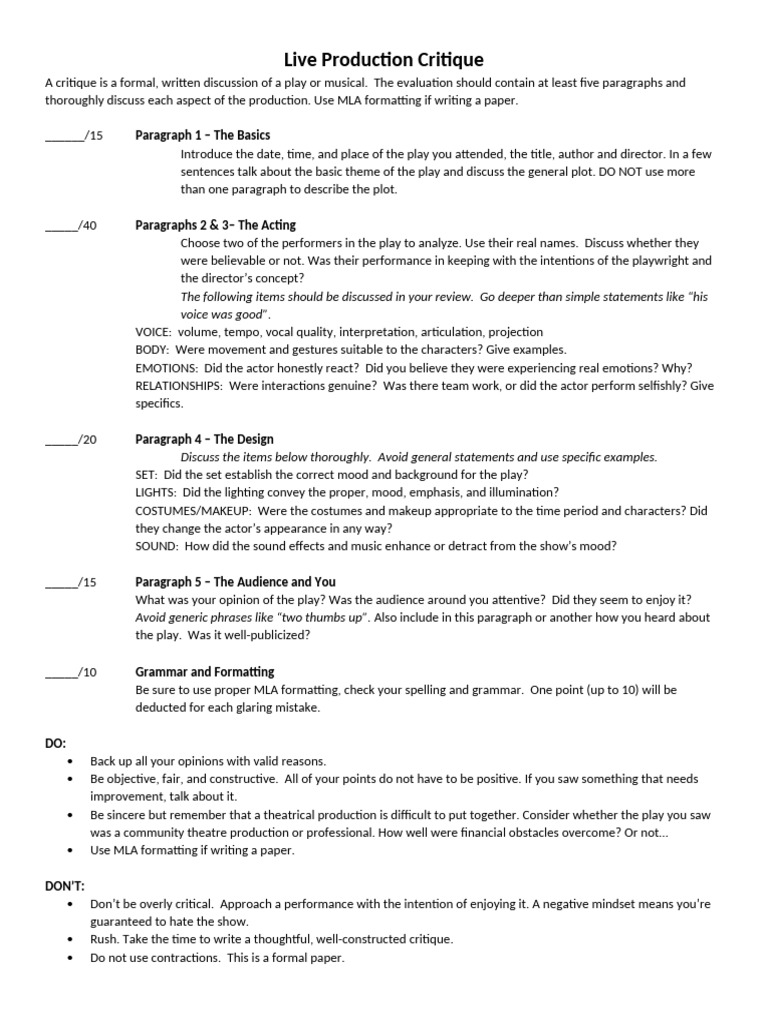 Critique Guidelines and Rubric | PDF