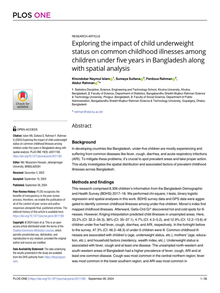 Exploring The Impact of Child Underweight Status On Common Childhood Illnesses Among Children ...