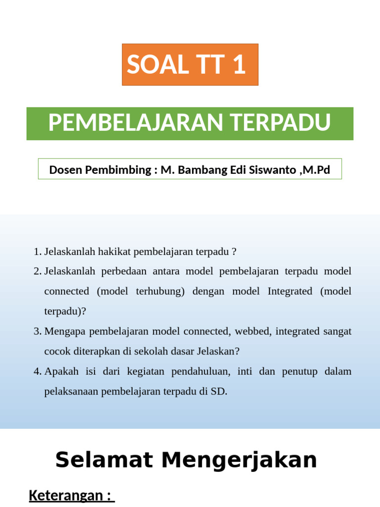 Solal TT 1 Pembelajaran Terpadu (Terpadu) | PDF