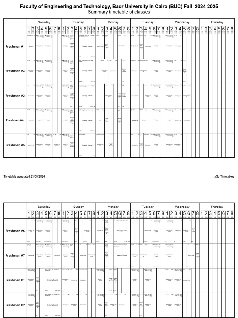 Freshman Schedules | PDF