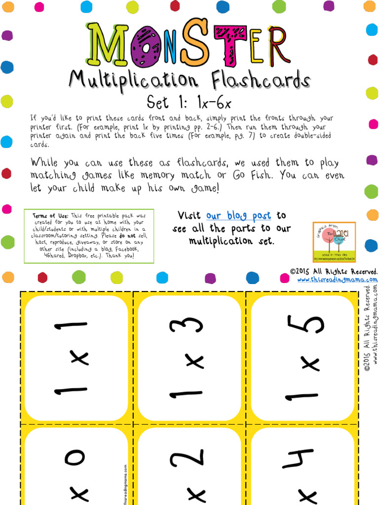 Multiplication Flash Cards 1 6 | PDF
