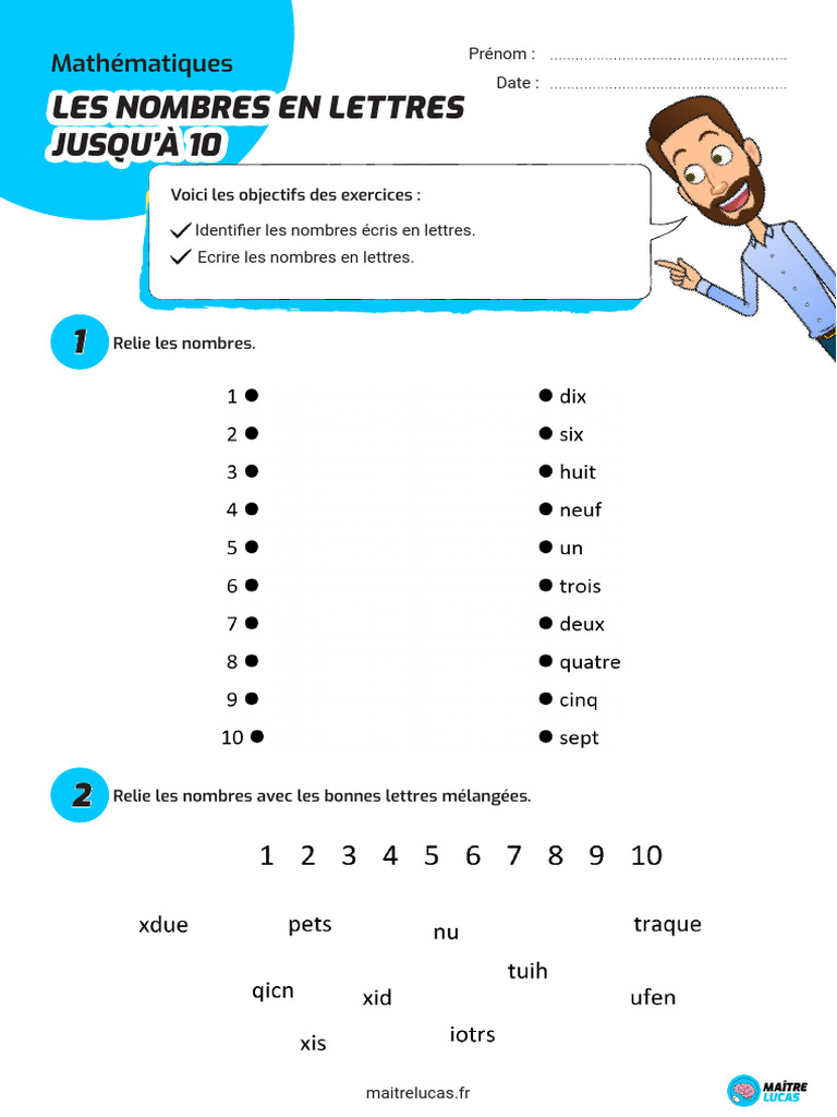 Les Nombres en Lettres Jusqua 10 | PDF