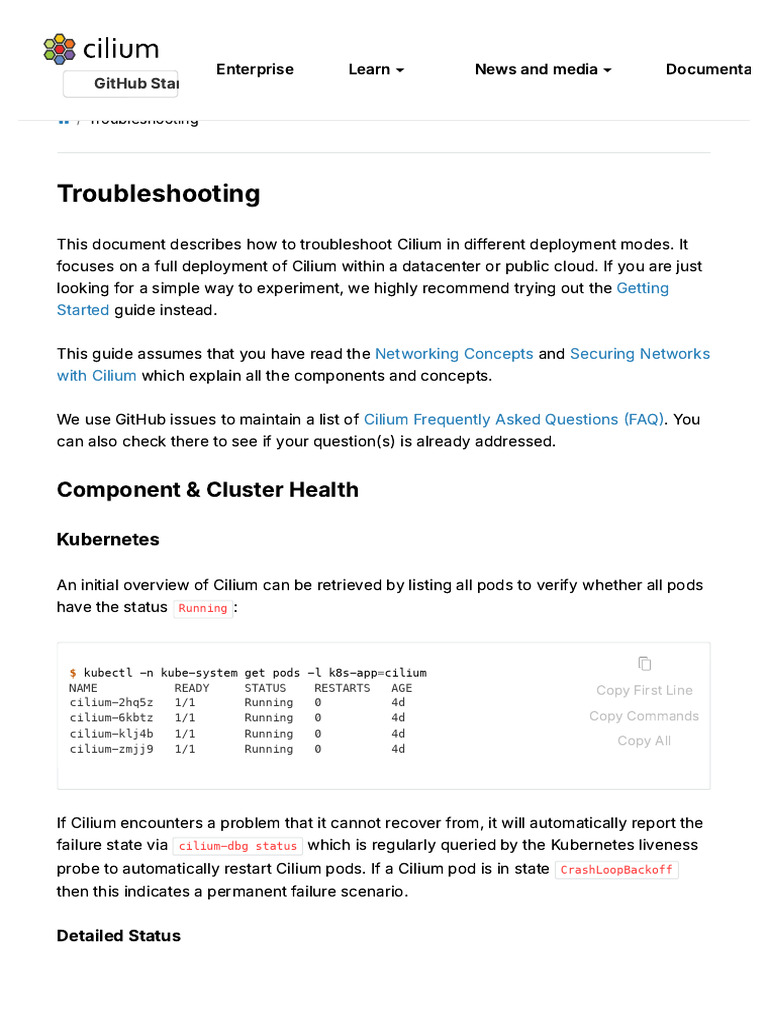 Troubleshooting - Cilium 1.16.1 Documentation | PDF