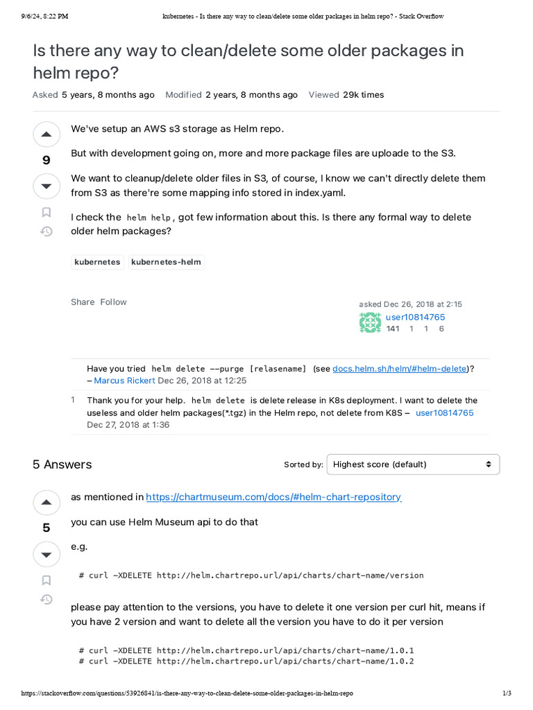 Kubernetes Is There Any Way To Clean Delete Some Older Packages In Helm Repo Stack
