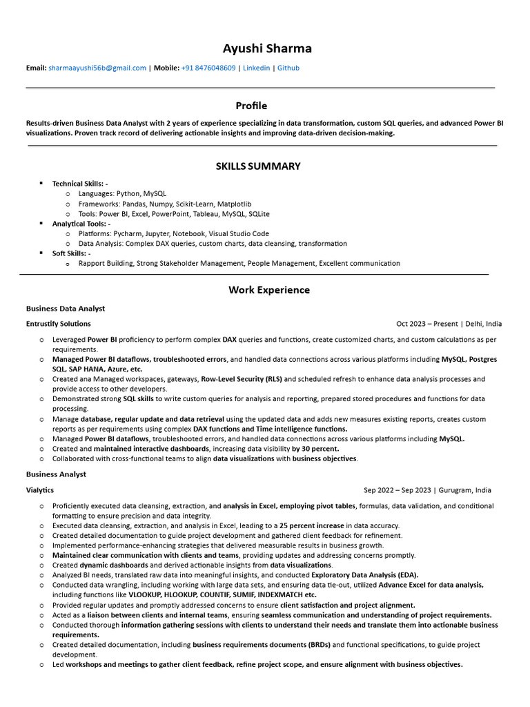 Ayushi Sharma (Data Analyst - Business Analyst) | PDF