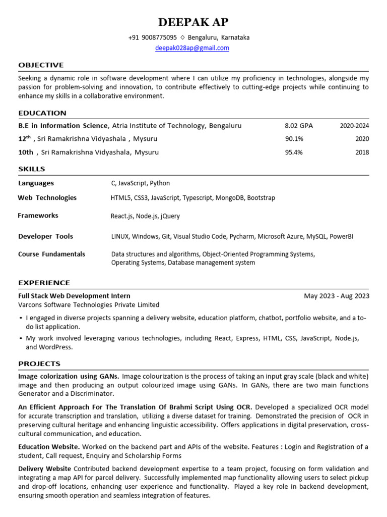 Deepak AP Resume | PDF