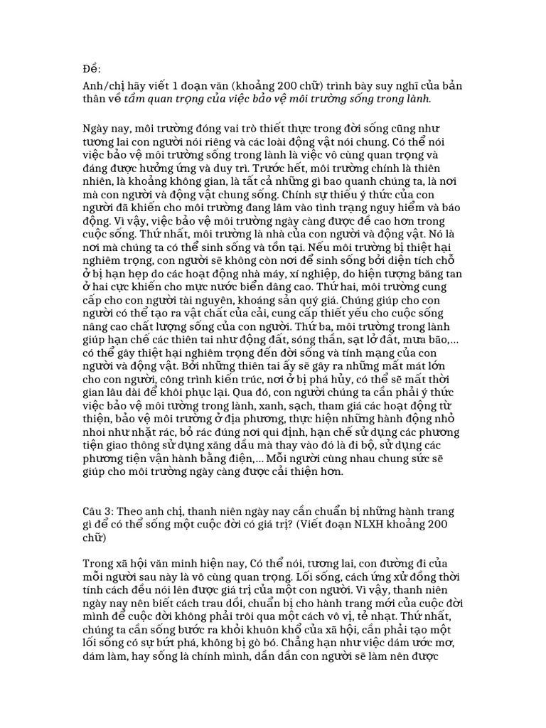 Đề NLXH lớp 10 | PDF