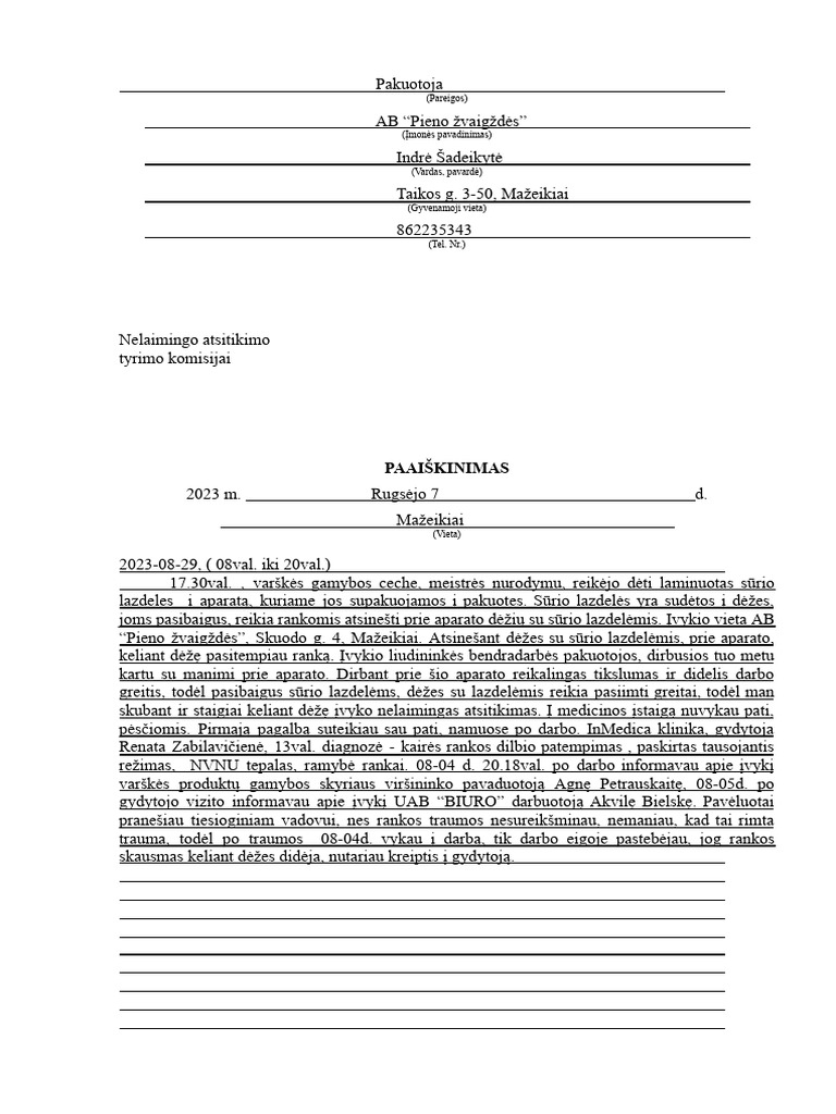 Paaiškinimo Forma - NA | PDF