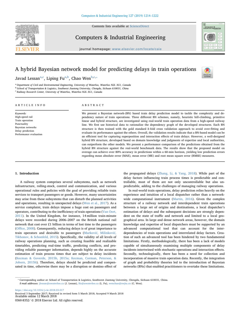 A Hybrid Bayesian Network Model For Predicting Delays in Train Operations | PDF