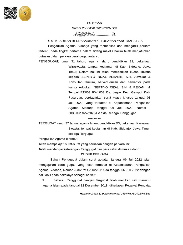 Putusan 2536 PDT.G 2022 Pa - Sda 20221231130711 | PDF