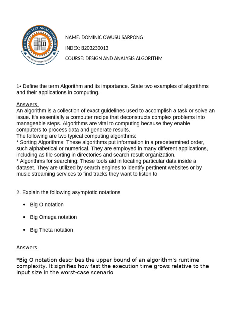 Design & Analysis of Algorithm | PDF | Queue (Abstract Data Type) | Time Complexity