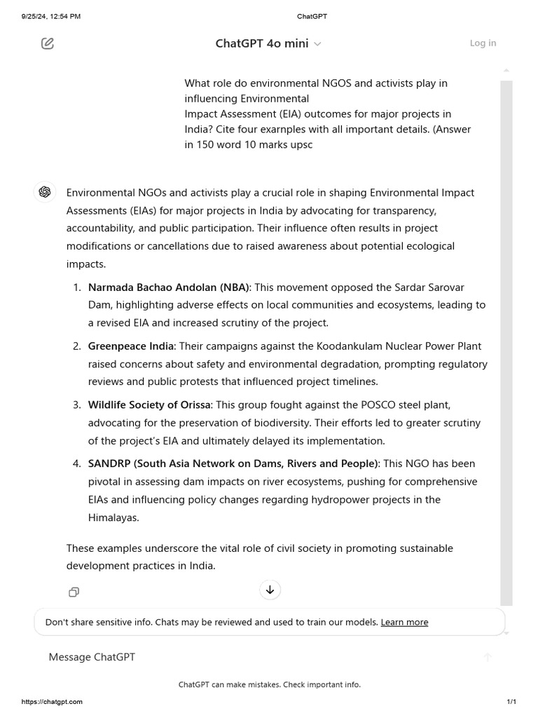Chat GPT | PDF | Environmental Impact Assessment | Environmentalism