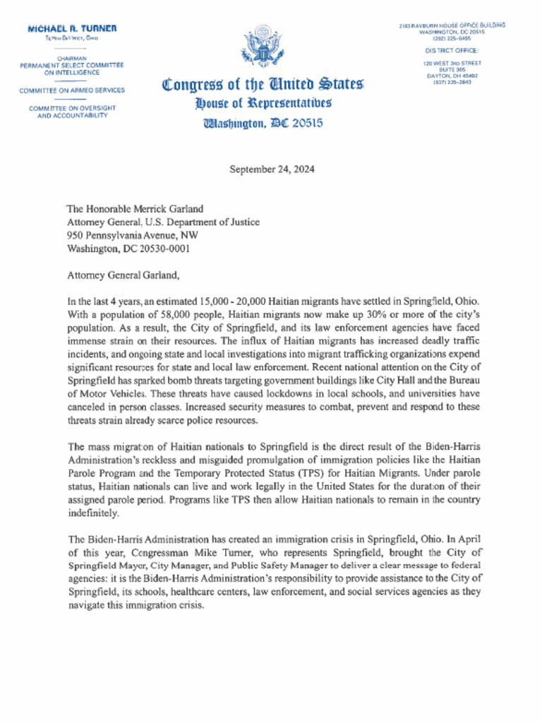 OH Letter To DOJ - Ohio GOP Reps. | PDF