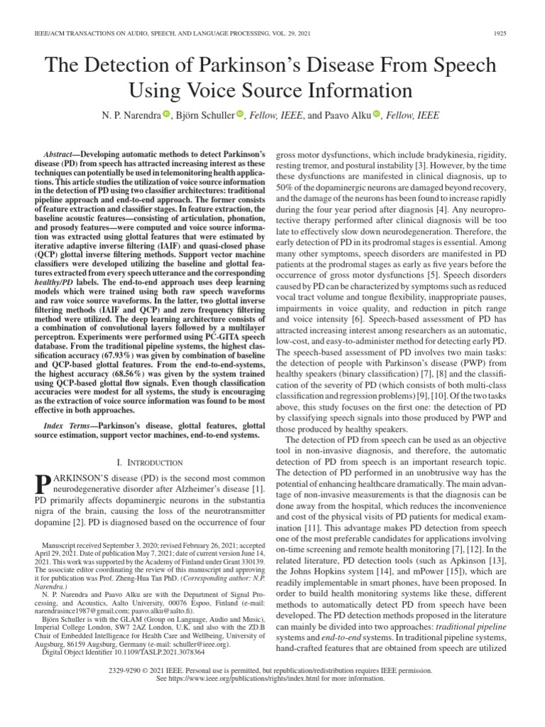 The Detection of Parkinsons Disease From Speech Using Voice Source ...