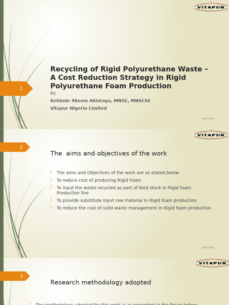 Recycling of Rigid Polyurethane Waste - A Cost | PDF