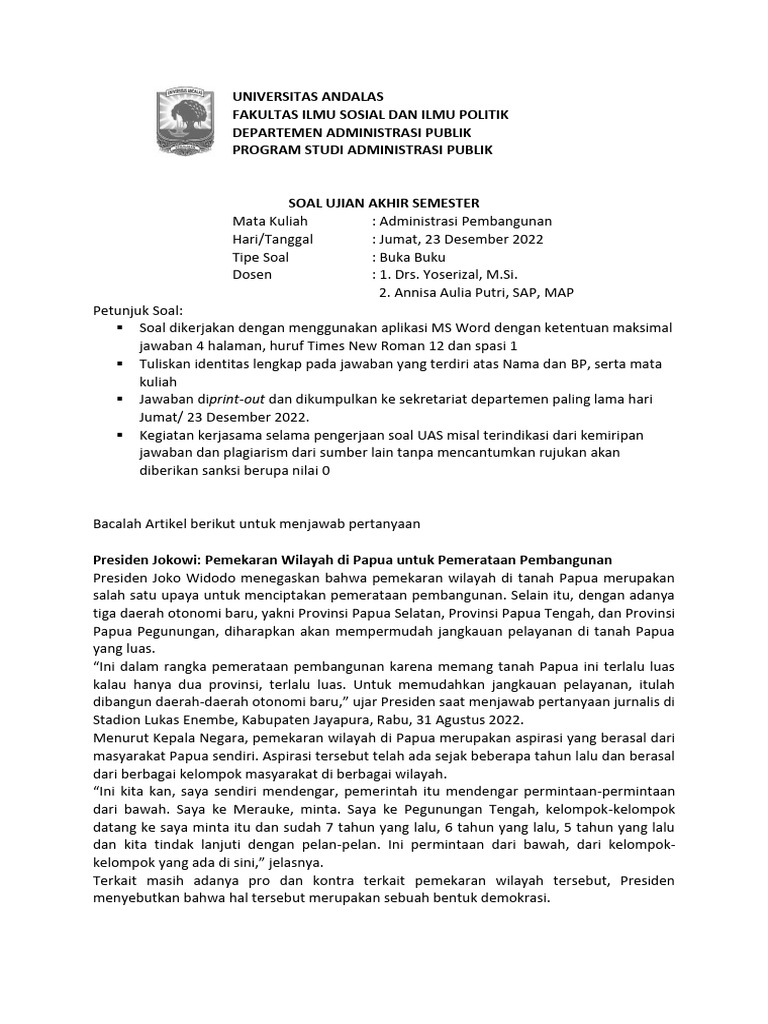 Soal UAS AP | PDF | Social Science
