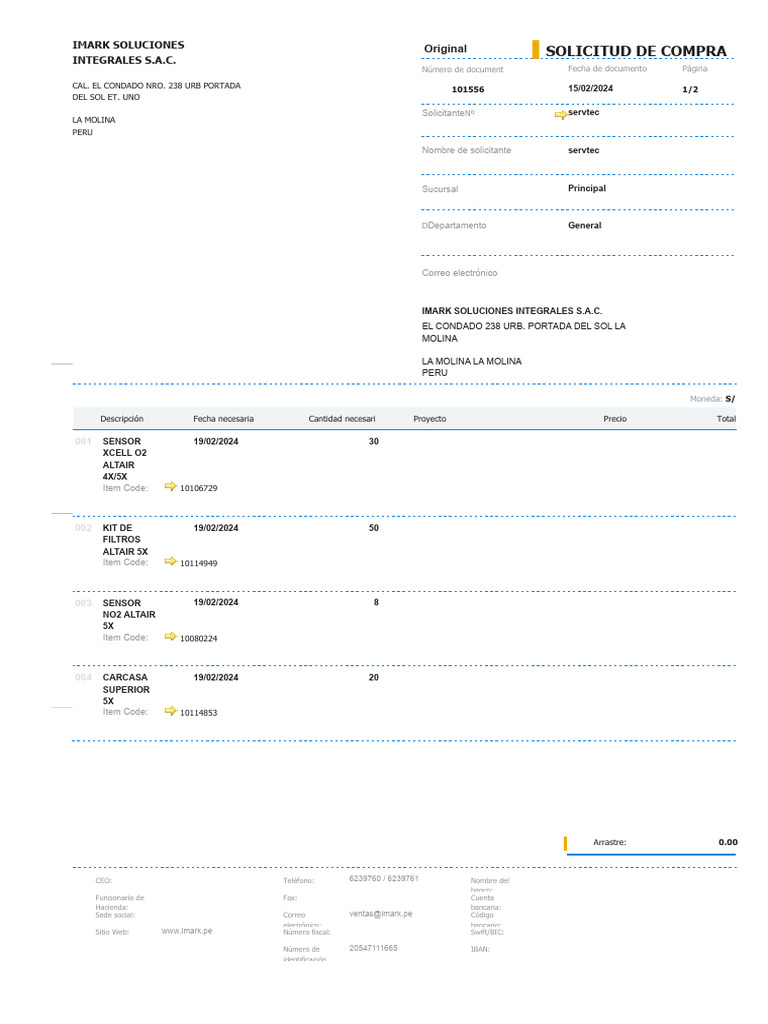Solicitud de Compra 101556 | PDF