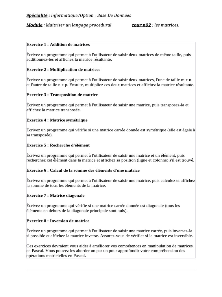 TD Les Matrices | PDF