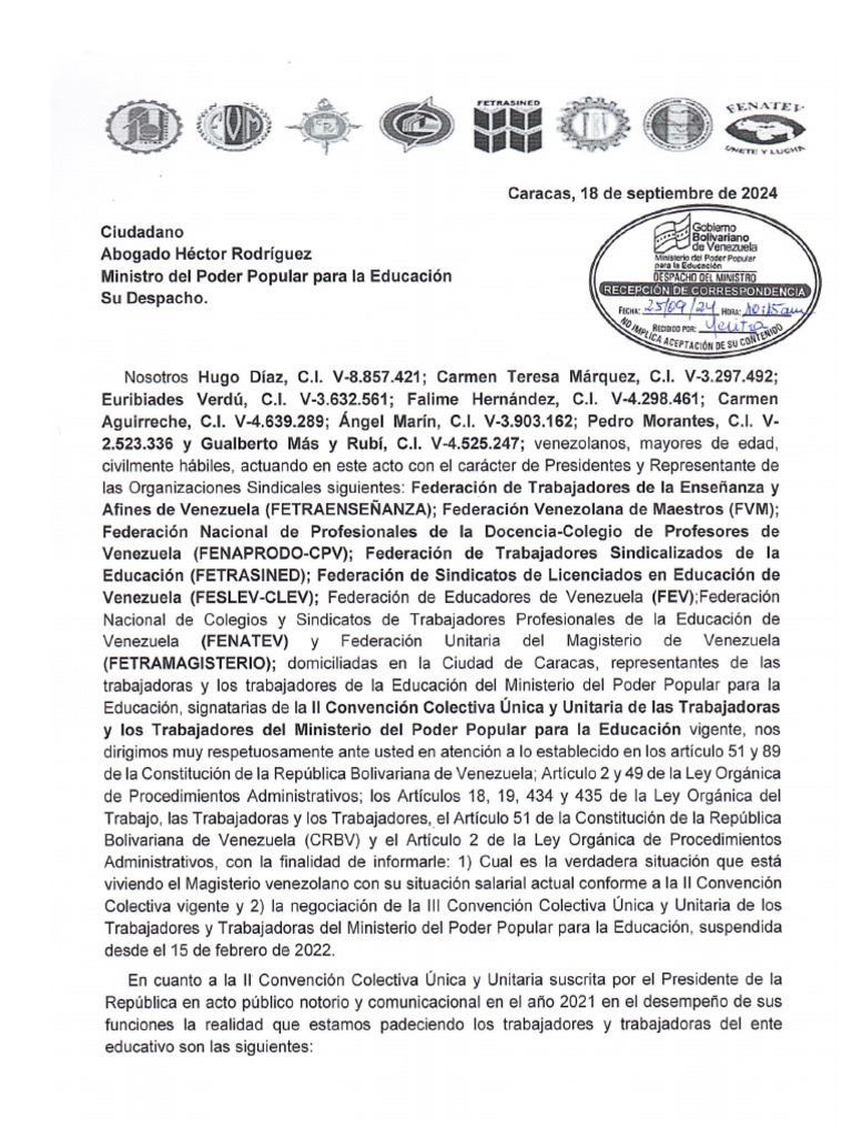 Oficio (3) MPPE Min. Educ. Abg. Hector Rodríguez 25092024 | PDF