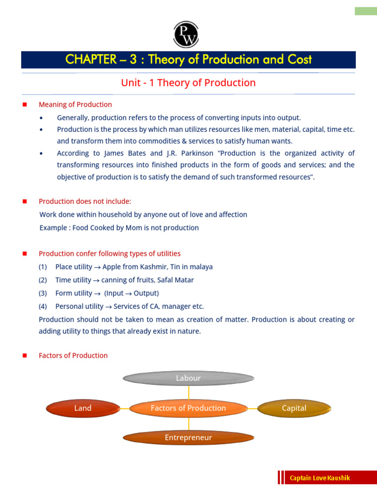 Theory of Production & Cost | PDF | Production Function | Capital (Economics)