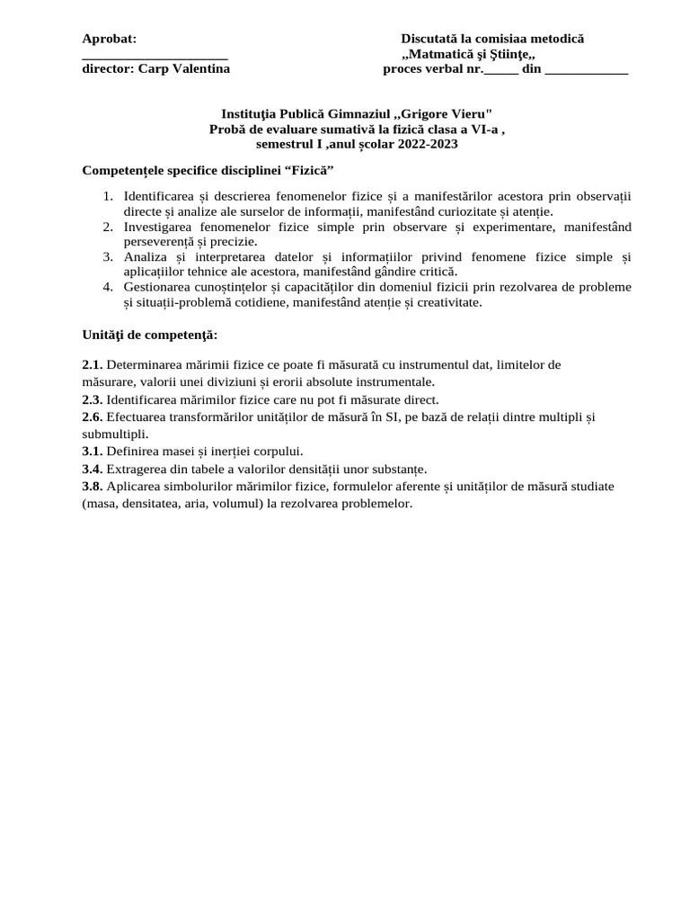 Fiz.6 Ev - Sum.sem.i2022-2023 | PDF