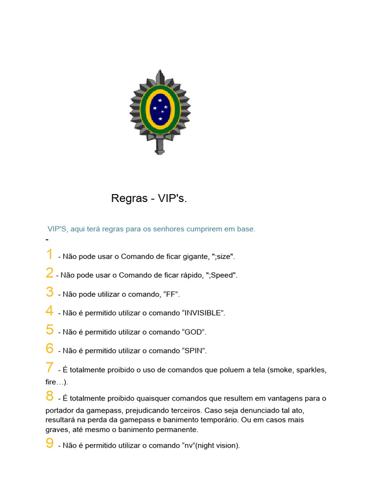 Regras VIP's (Comandos) | PDF