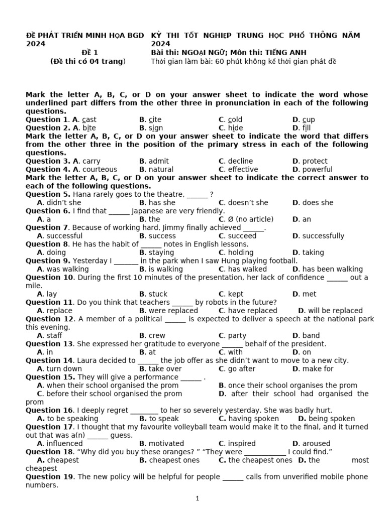 2de TN THPT Av 2024 - Editing | PDF