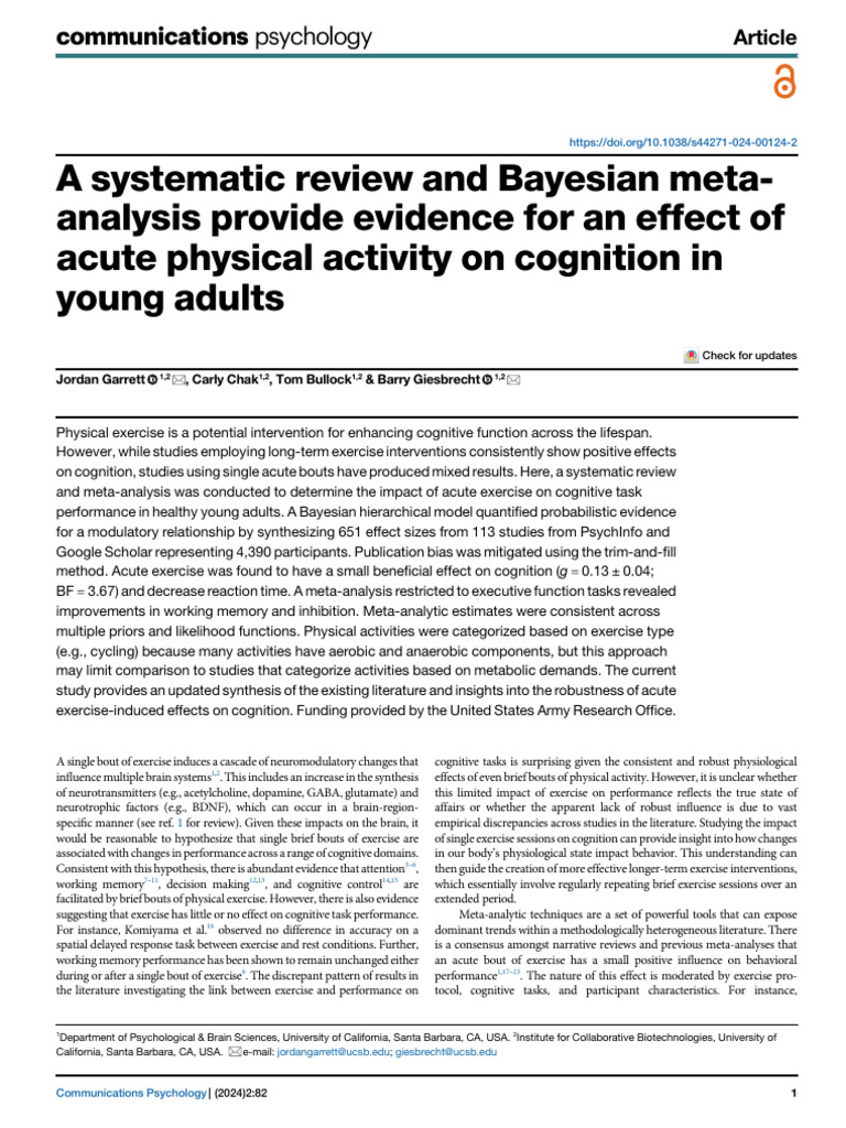 2024, A Systematic Review and Bayesian Meta-Analysis Provide Evidence For An Effect of Acute ...