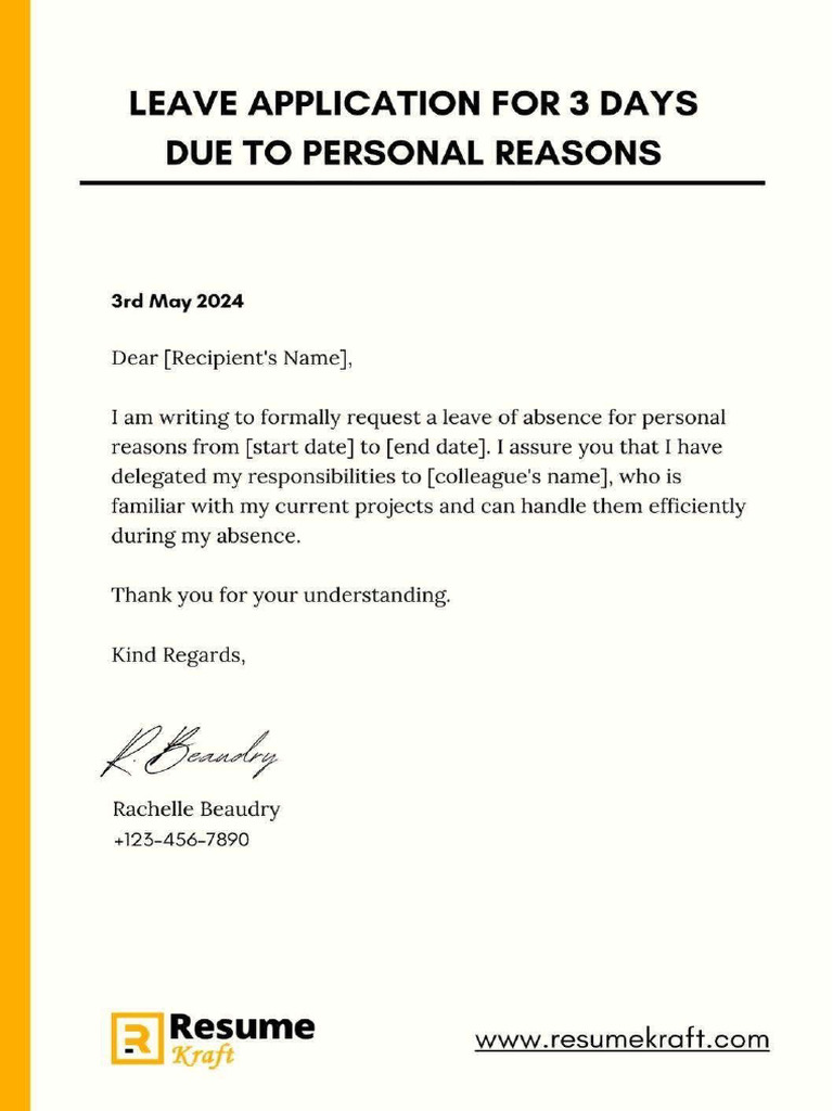 Leave Application For 3 Days Due To Personal Reasons | PDF