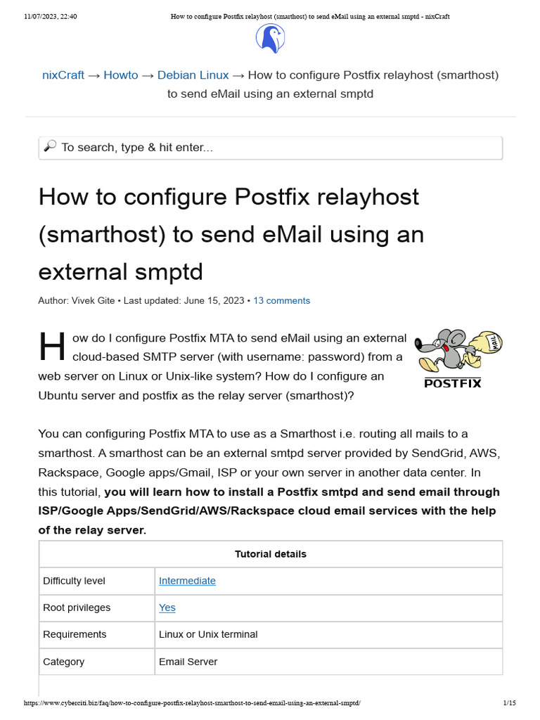 How To Configure Postfix Relayhost (Smarthost) To Send Email Using An External SMPTD - Nixcraft ...