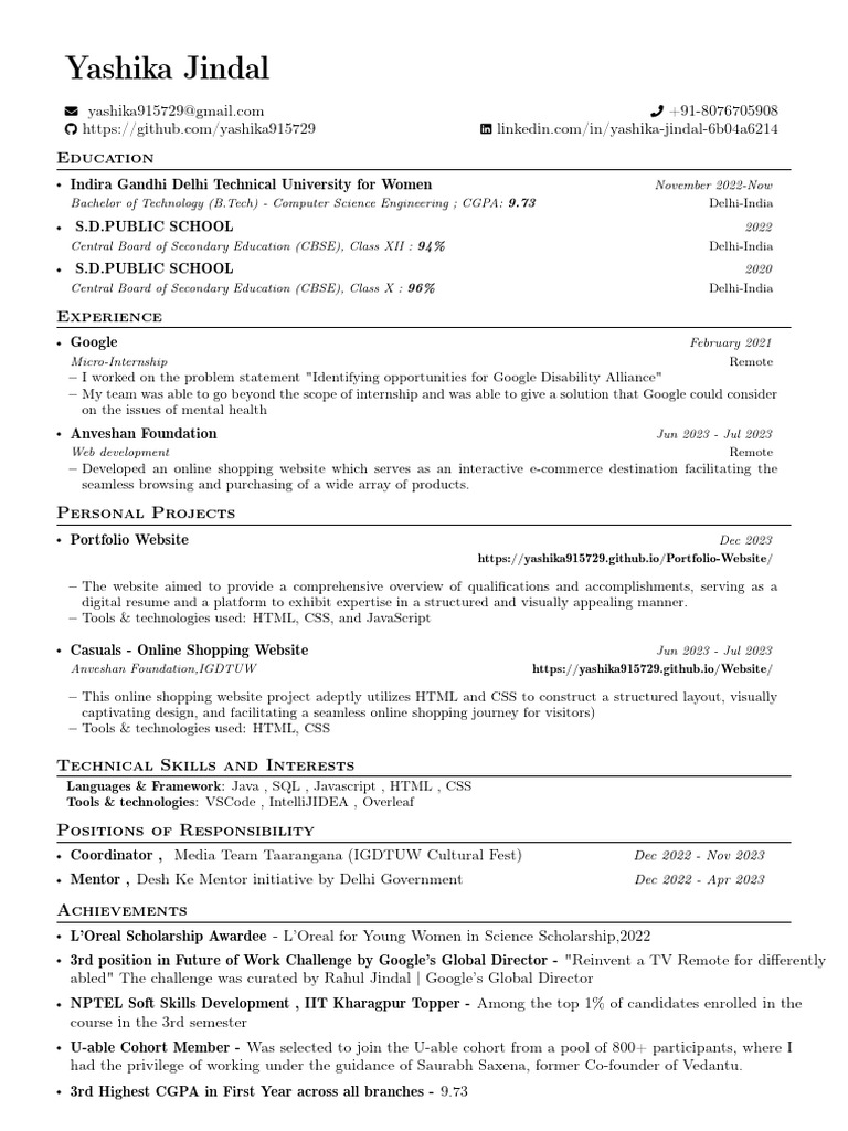 Resume - Yashika Jindal | PDF