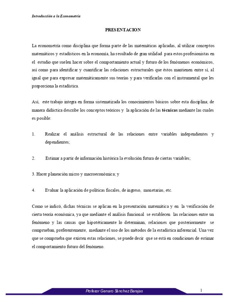 Introduccion A La Econometria 1 Primera | PDF | Estadísticas | Finanzas y dinero