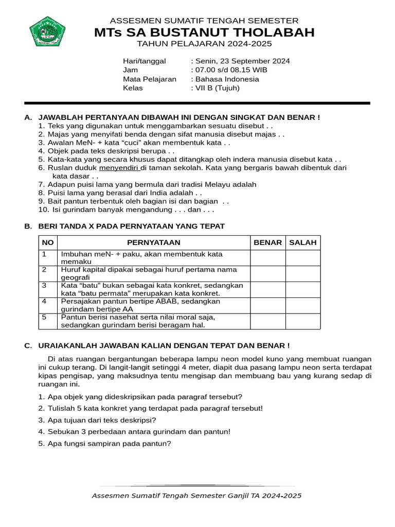 1.1 ASTS - Kls 7B - B. Indonesia | PDF