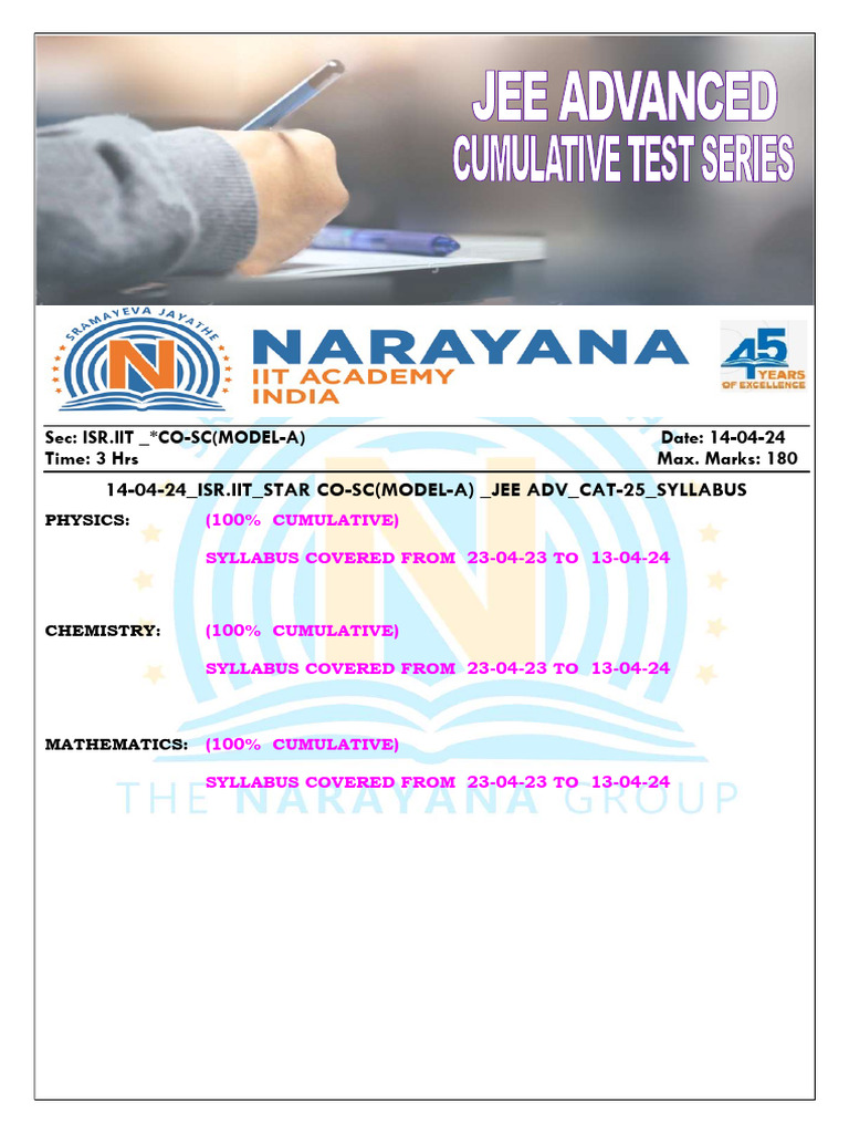 14-04-24 - Isr - Iit - Star Co-Sc (Model-A) - Jee Adv - 2021 (P-Ii) - Cat-25 - QP | PDF