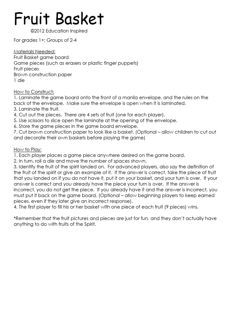 Kids Fruits Basket Card Game | PDF