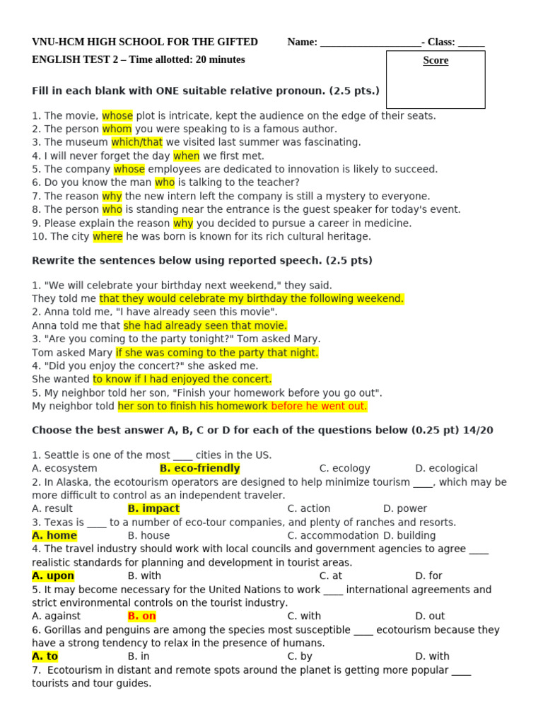 Đề và đáp án KT 15p Lần 2- HKII - 10 troll | PDF