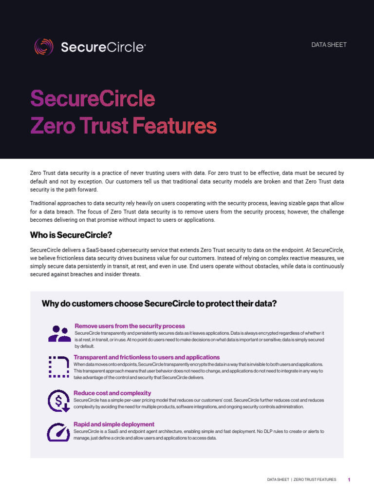 SecureCircle Zero Trust Features Datasheet April2021 | PDF | Computer Security | Security