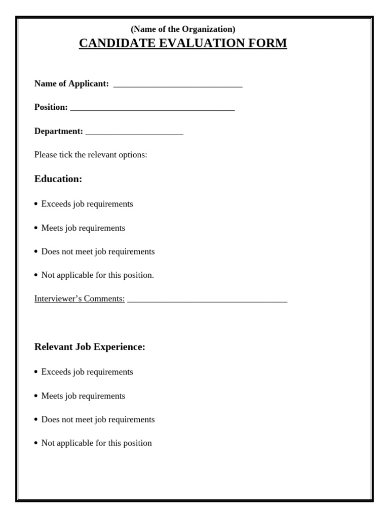 Candidate Evaluation Form | PDF