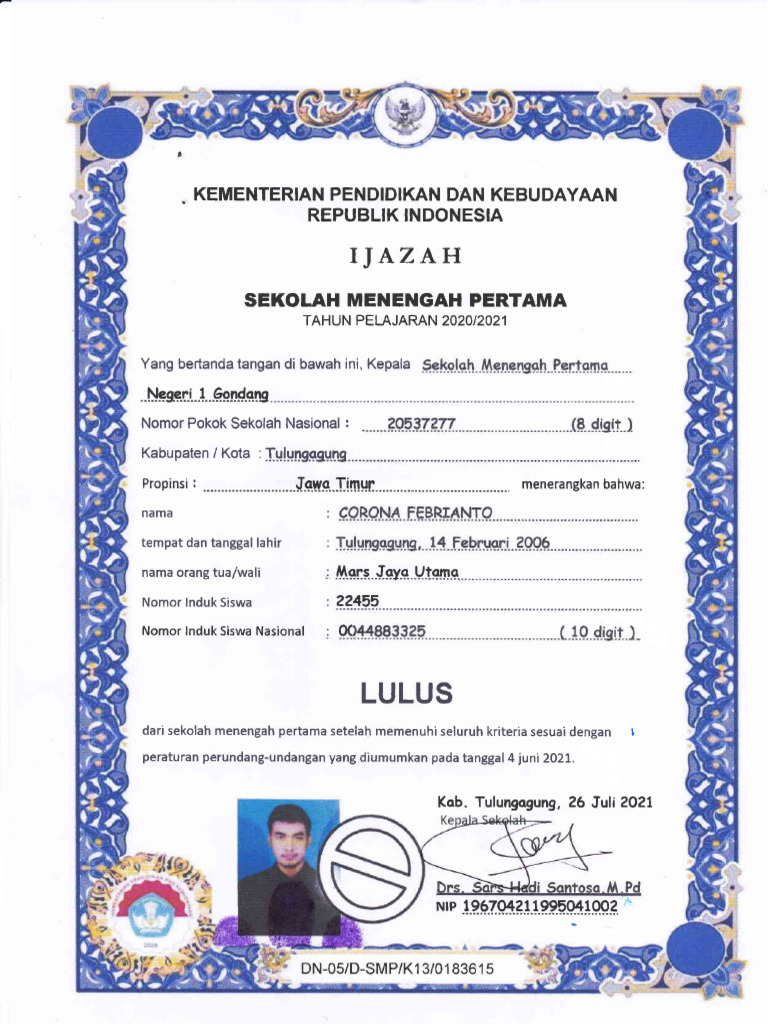 Contoh Blanko Ijazah | PDF