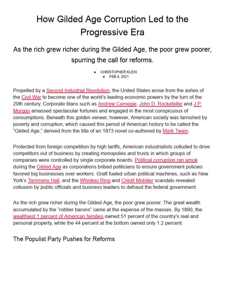 Gilded Age - Progressive Era Reading | PDF