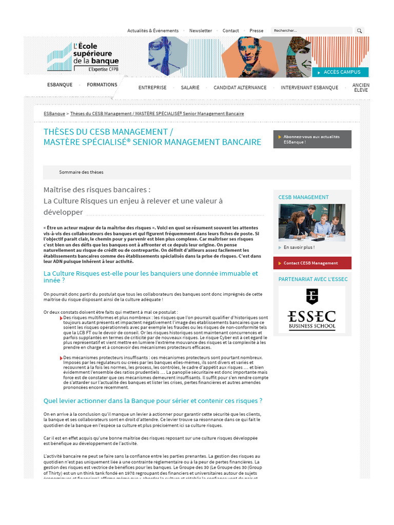 Maîtrise Des Risques Bancaires - ESBanque | PDF