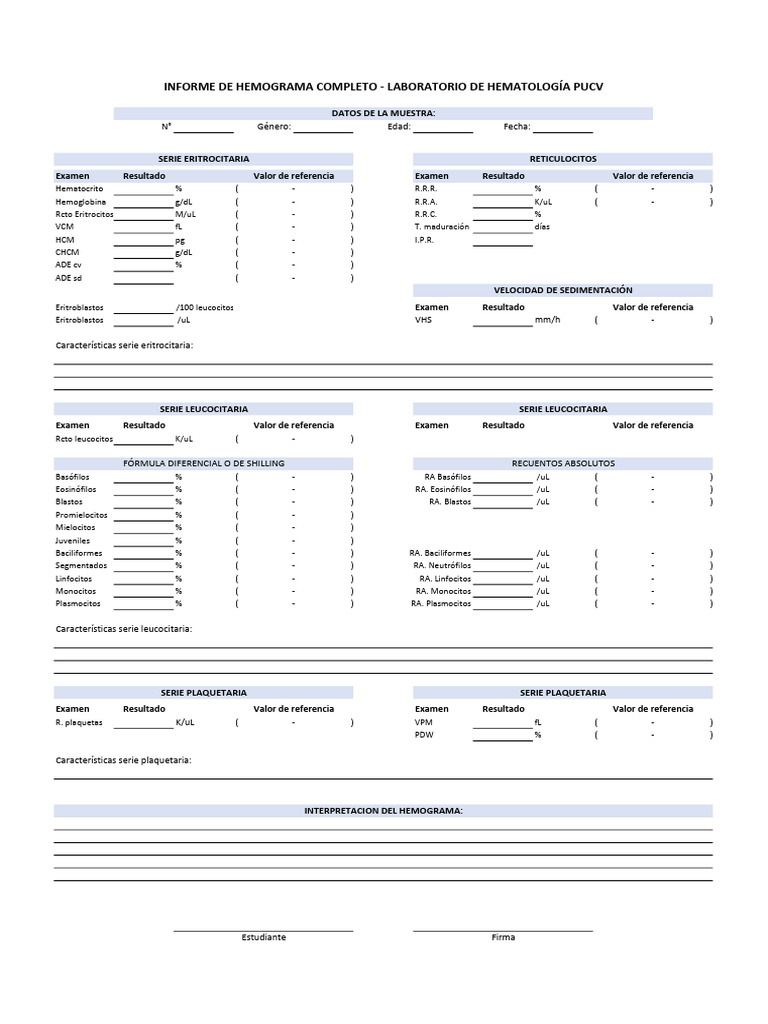 Informe Hemograma PUCV | PDF