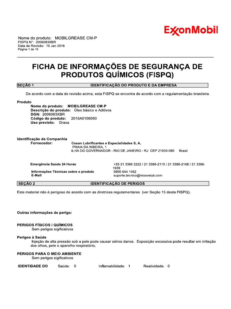 FISPQ Mobilgrease CM-P | PDF