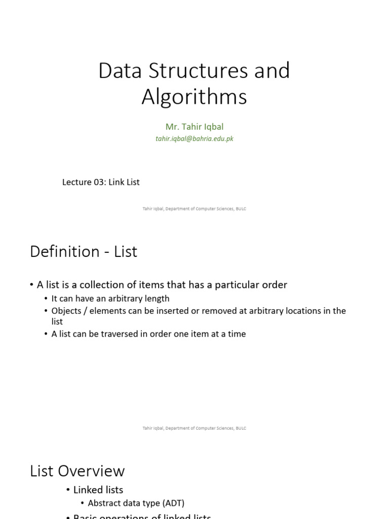 Lecture No.03 - LinkList | PDF | Pointer (Computer Programming) | Computers Lecture No.03 - LinkList | PDF | Pointer (Computer Programming) | Computers